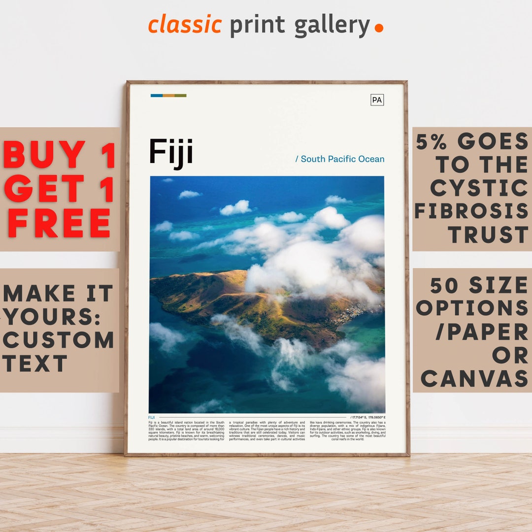 Fiji Print, Fiji Wall Art, Fiji Color Poster With Text, Personalized ...