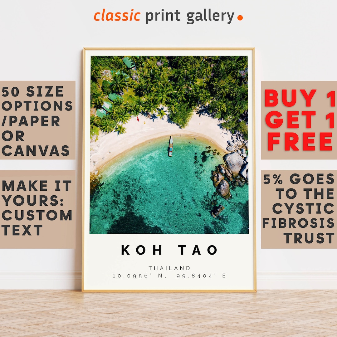 Koh Tao Poster Colorful Print, Koh Tao Wall Art, Koh Tao Photo Decor ...
