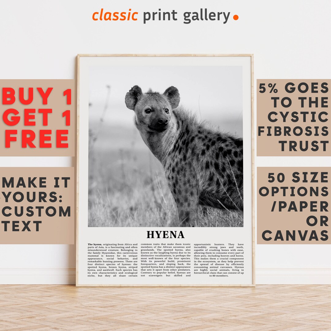 Hyena Print, Hyena Wall Art Poster, Black White Classroom Teacher Gift ...