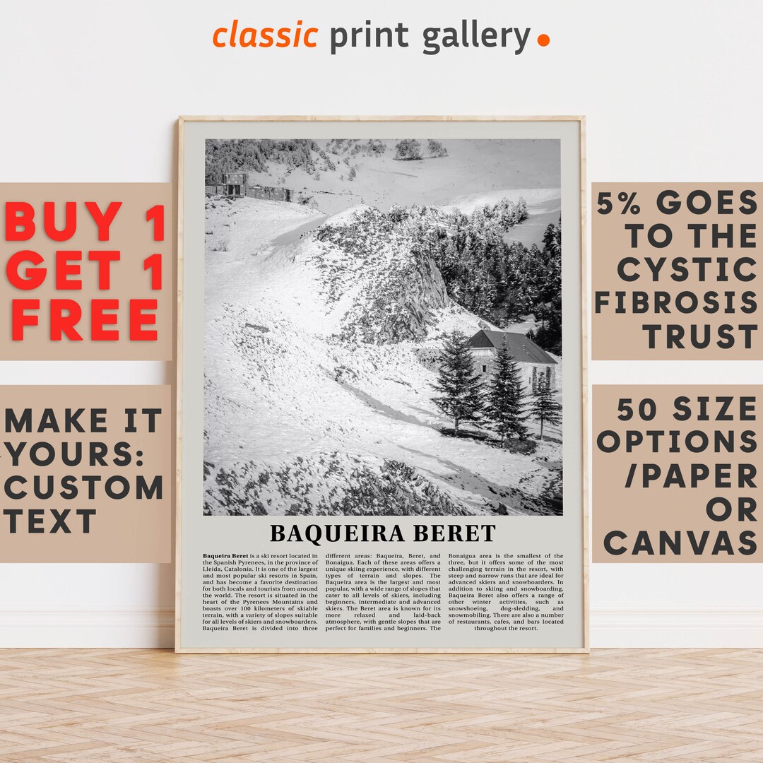 Baqueira Beret Print, Baqueira Beret Wall Art Black and White Poster ...