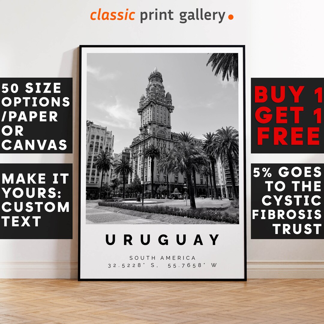 Uruguay Poster Black and White Print, Uruguay Wall Art, Uruguay Travel ...