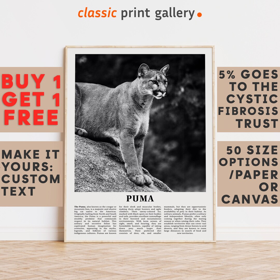 Puma Print, Puma Wall Art Poster, Black White Classroom Teacher Gift ...
