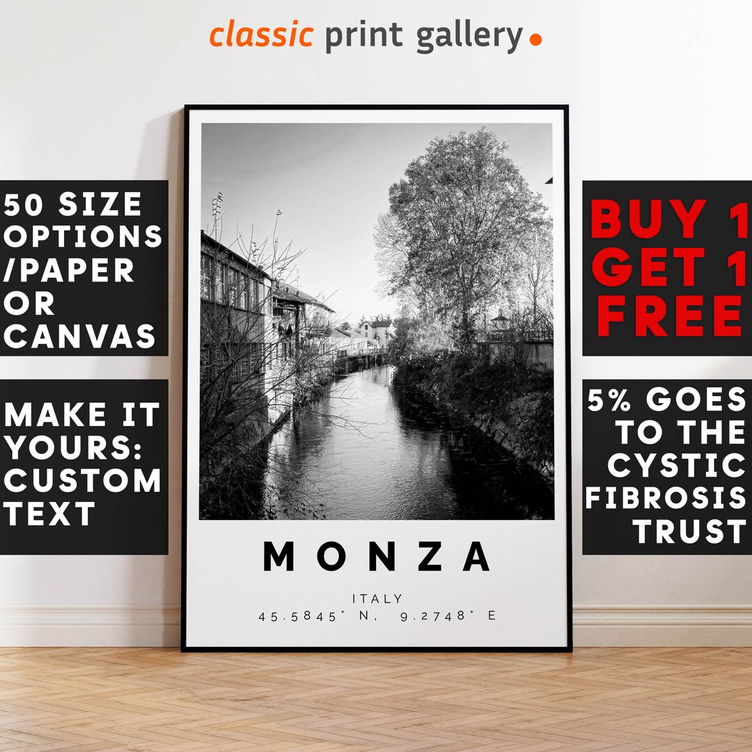 Monza Poster Black and White Print, Monza Wall Art, Monza Travel Poster ...