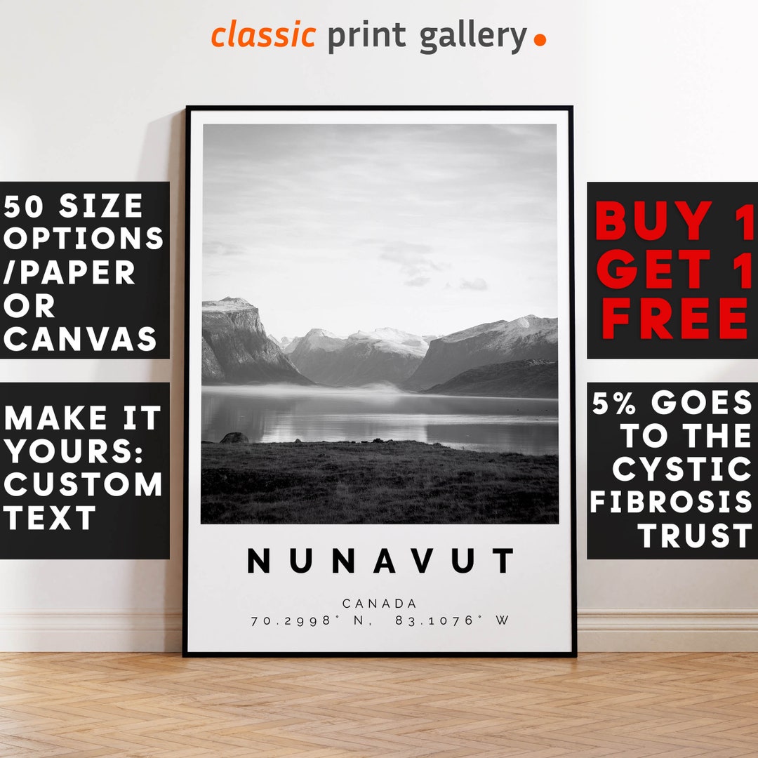 Nunavut Poster Black and White Print, Nunavut Wall Art, Nunavut Travel ...