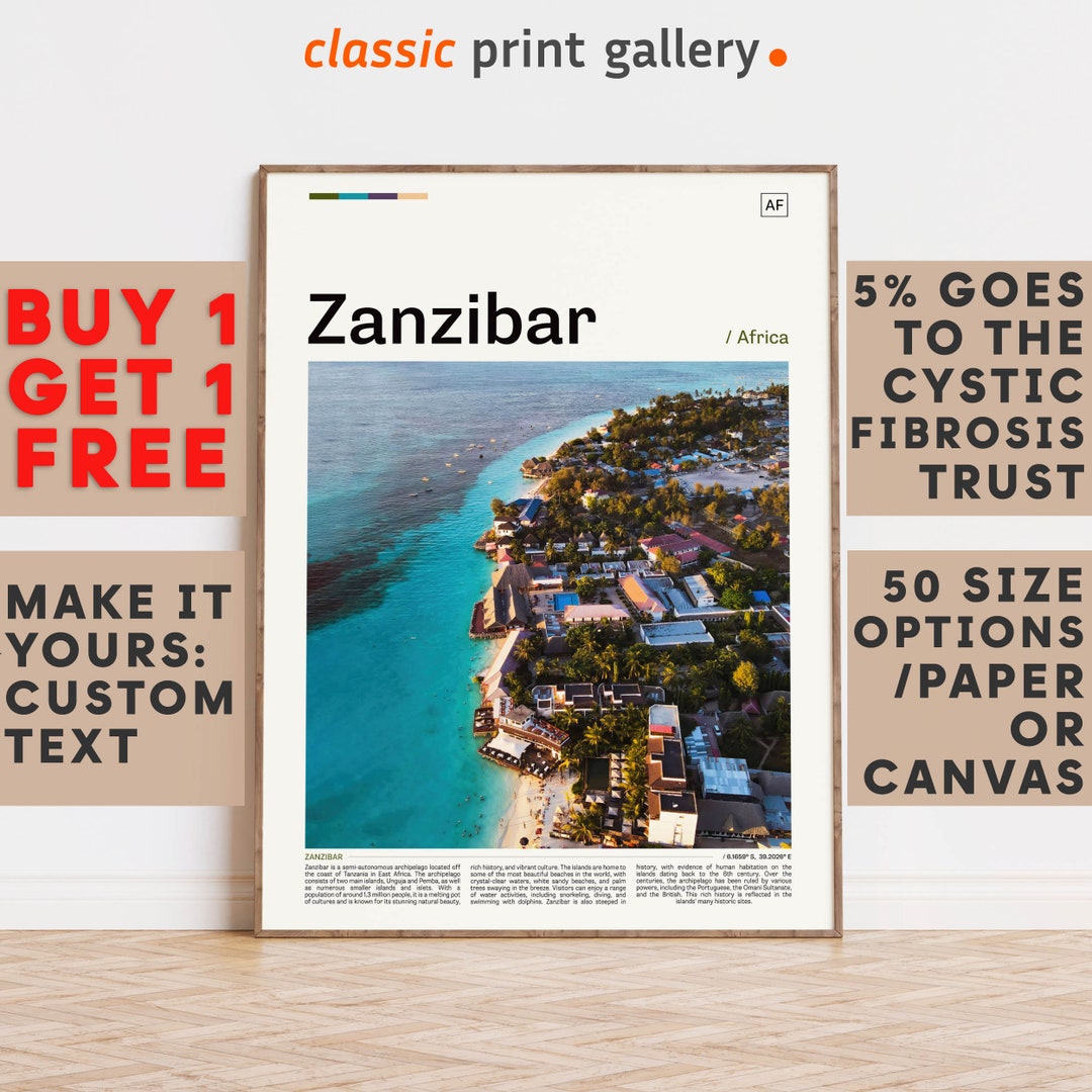 Zanzibar Print, Zanzibar Wall Art, Zanzibar Color Poster With Text ...
