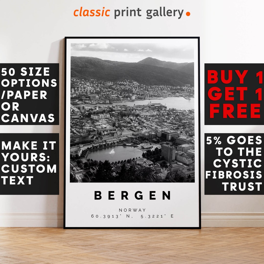 Bergen Poster, Bergen Print, Bergen Black and White Photographic Art ...