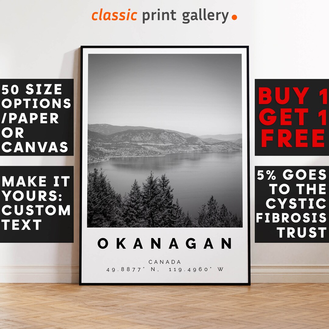 Okanagan Poster Black and White Print, Okanagan Wall Art, Okanagan ...