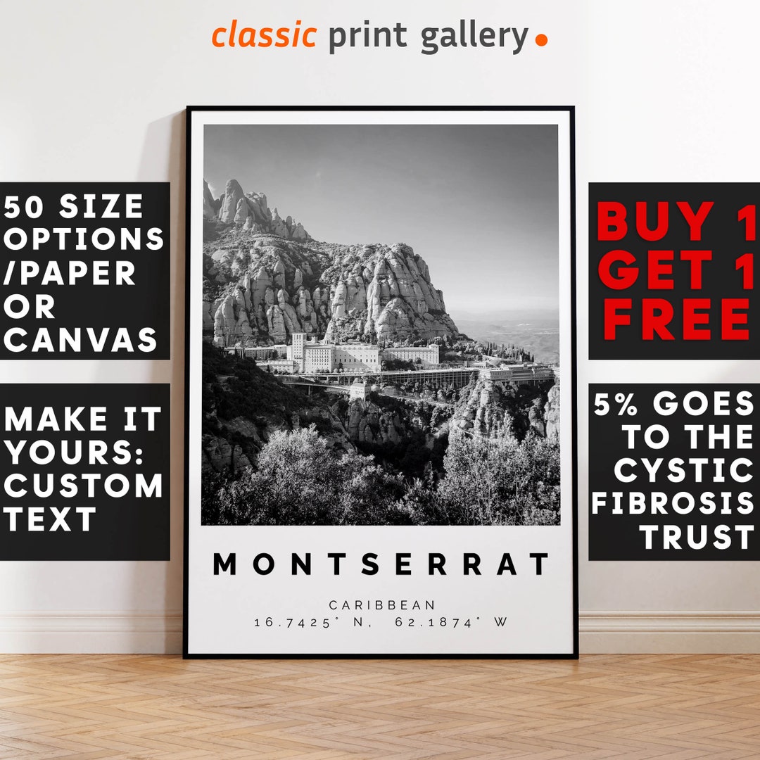 Montserrat Poster Black and White Print, Montserrat Wall Art ...