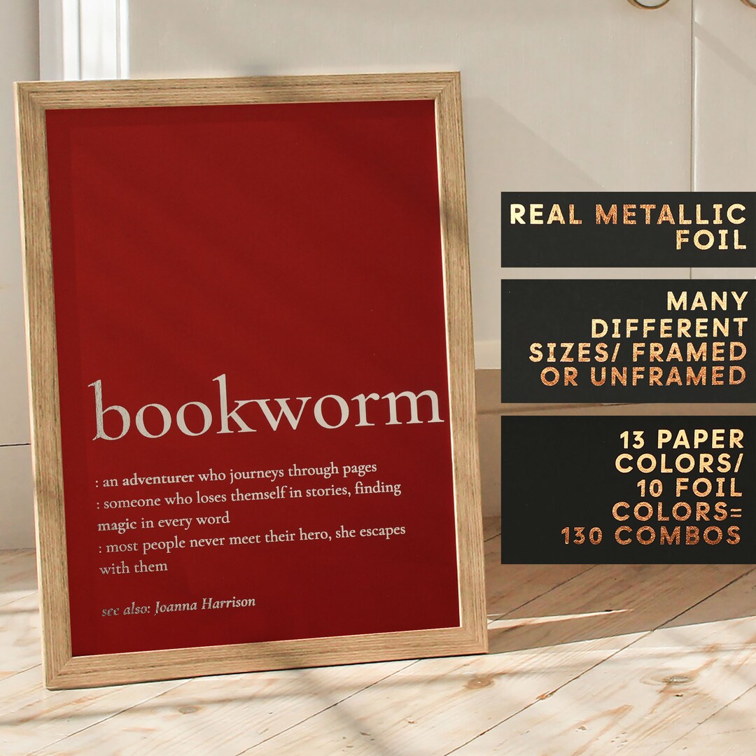 Bookworm Definition Gold Foil Print Poster Wall Art | birthday Gift for ...