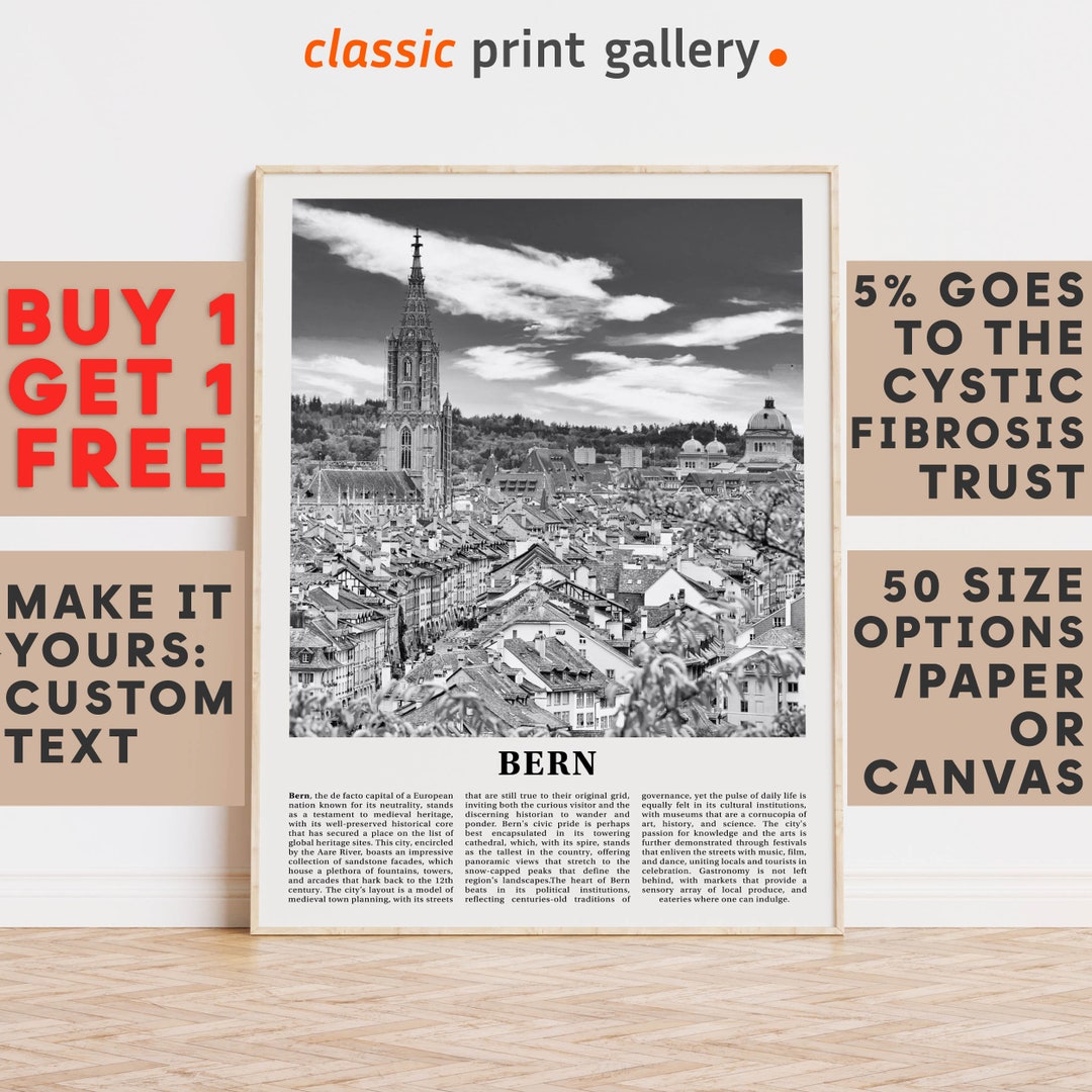 Bern Print, Bern Wall Art, Bern Black and White Poster, Personalized ...