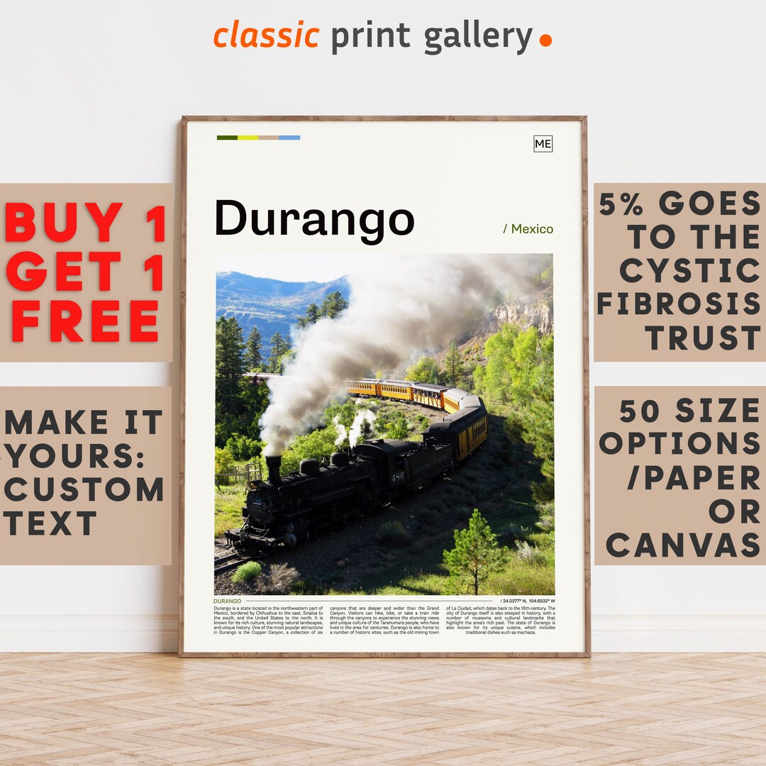 Durango Print, Durango Wall Art, Durango Color Poster With Text ...