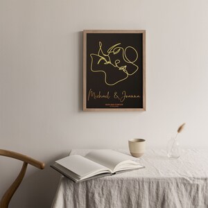 Personalized Line Drawing Print of A Couple Kiss in Gold Foil | poster ...