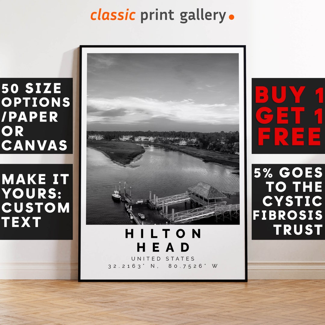 Hilton Head Poster Black and White Print, Hilton Head Wall Art, Hilton ...