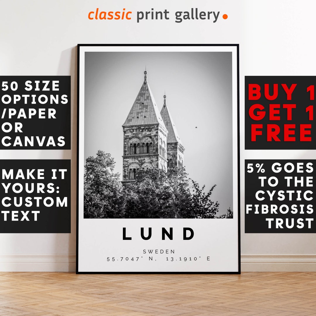 Lund Poster Black and White Print, Lund Wall Art, Lund Photo Print ...