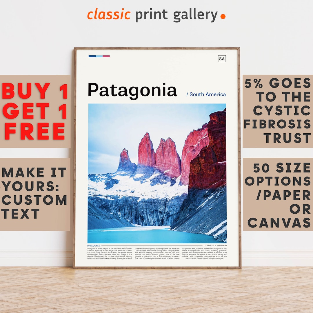 Patagonia Print, Patagonia Wall Art, Patagonia Color Poster With Text ...