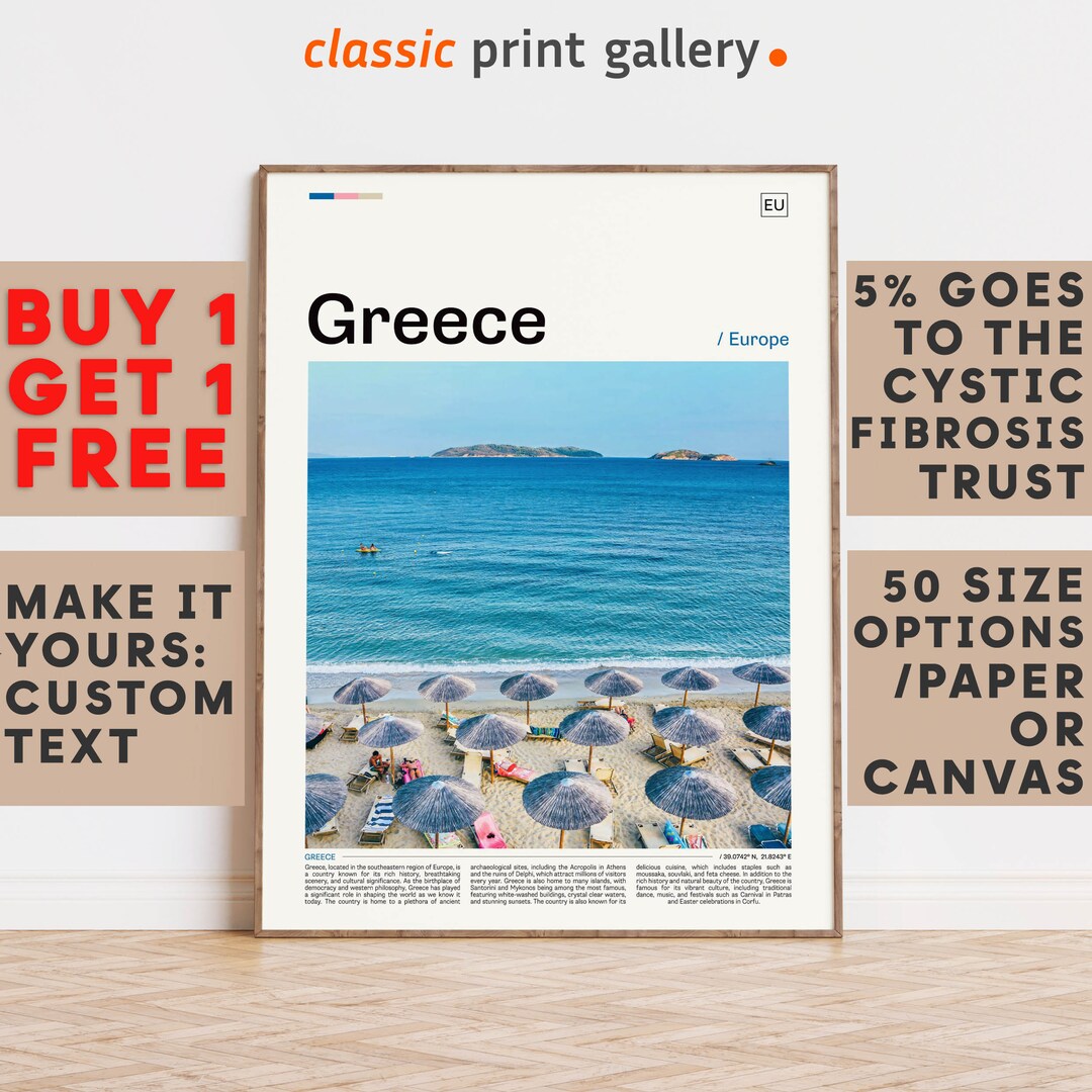 Greece Print, Greece Wall Art, Greece Color Poster With Text ...