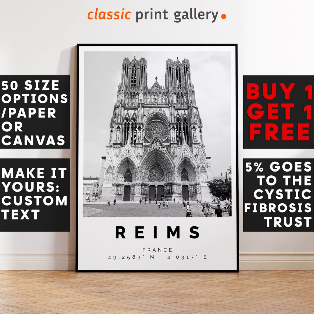 Reims Poster Black and White Print, Reims Wall Art, Reims Travel Photo ...