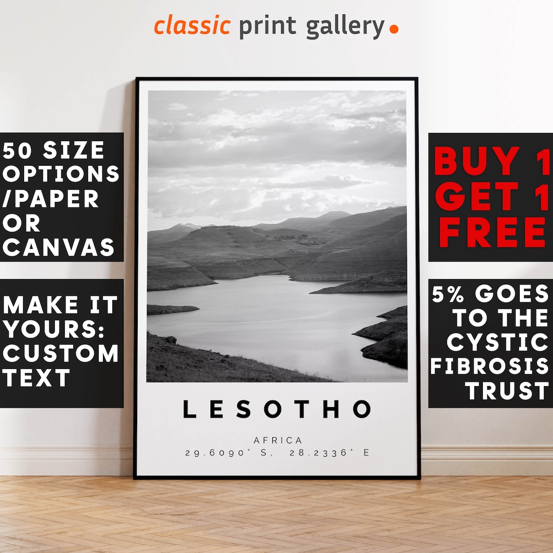 Lesotho Poster Black and White Print, Lesotho Wall Art, Lesotho Travel ...