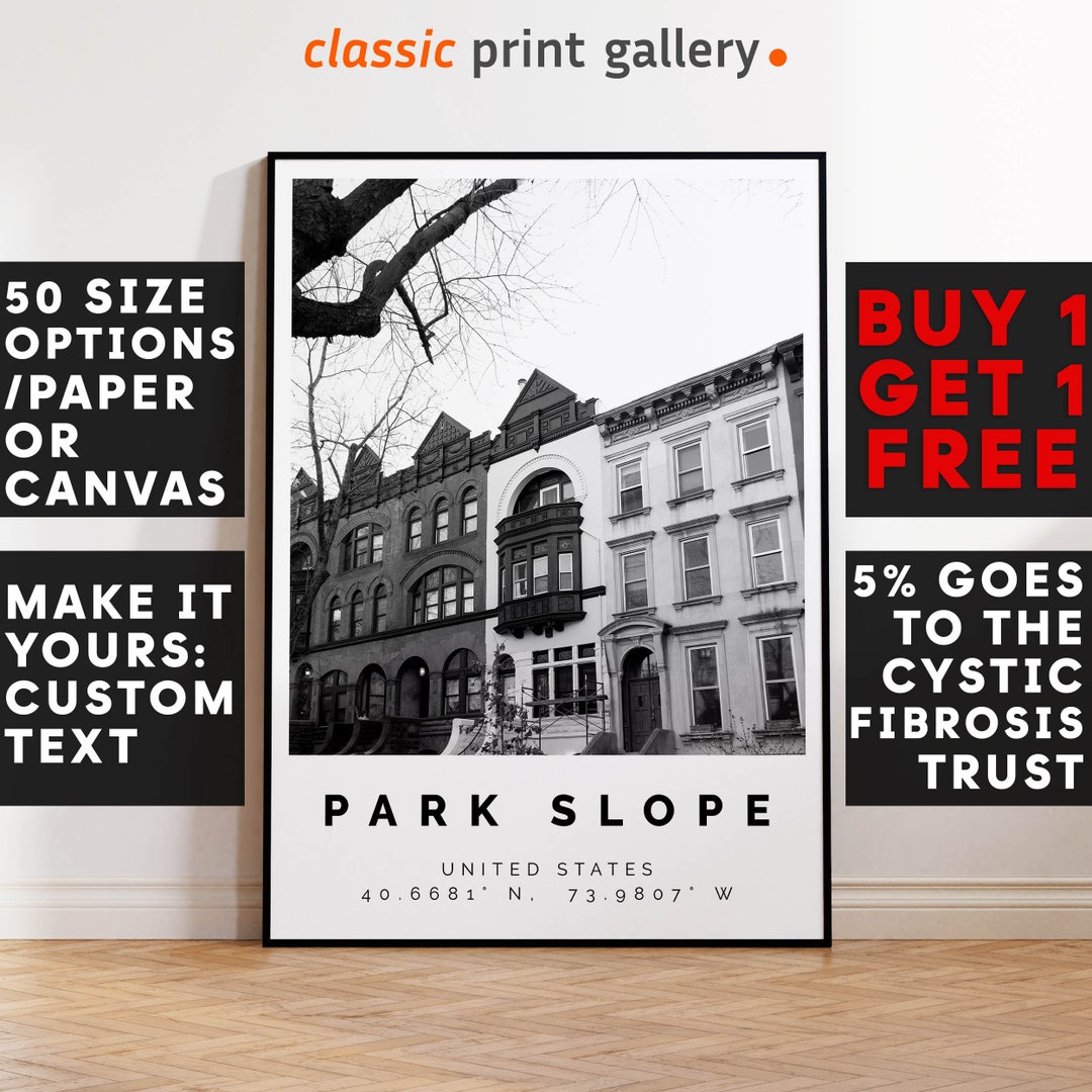 Park Slope Poster Black and White Print, Park Slope Wall Art, Park ...