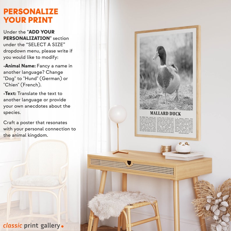 Mallard Duck Print, Mallard Duck Wall Art Poster, Black White Classroom ...