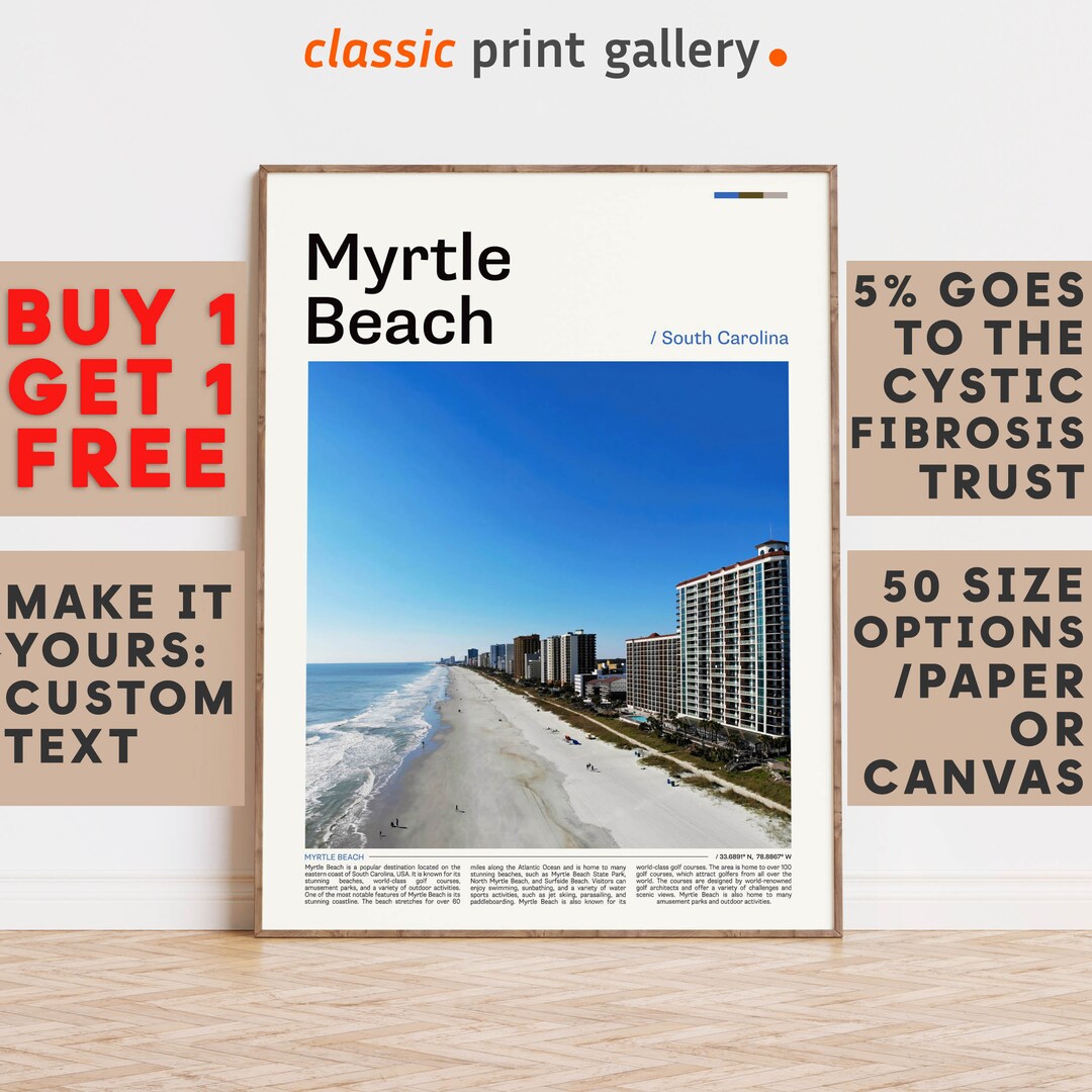 Myrtle Beach Print, Myrtle Beach Wall Art, Myrtle Beach Color Poster ...