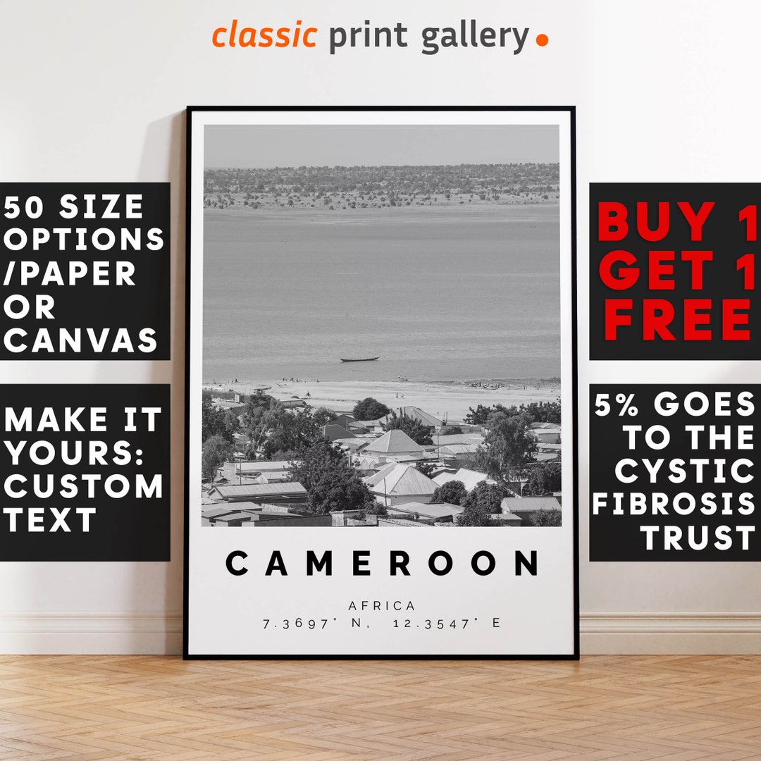Cameroon Poster Black and White Print, Cameroon Wall Art, Cameroon ...