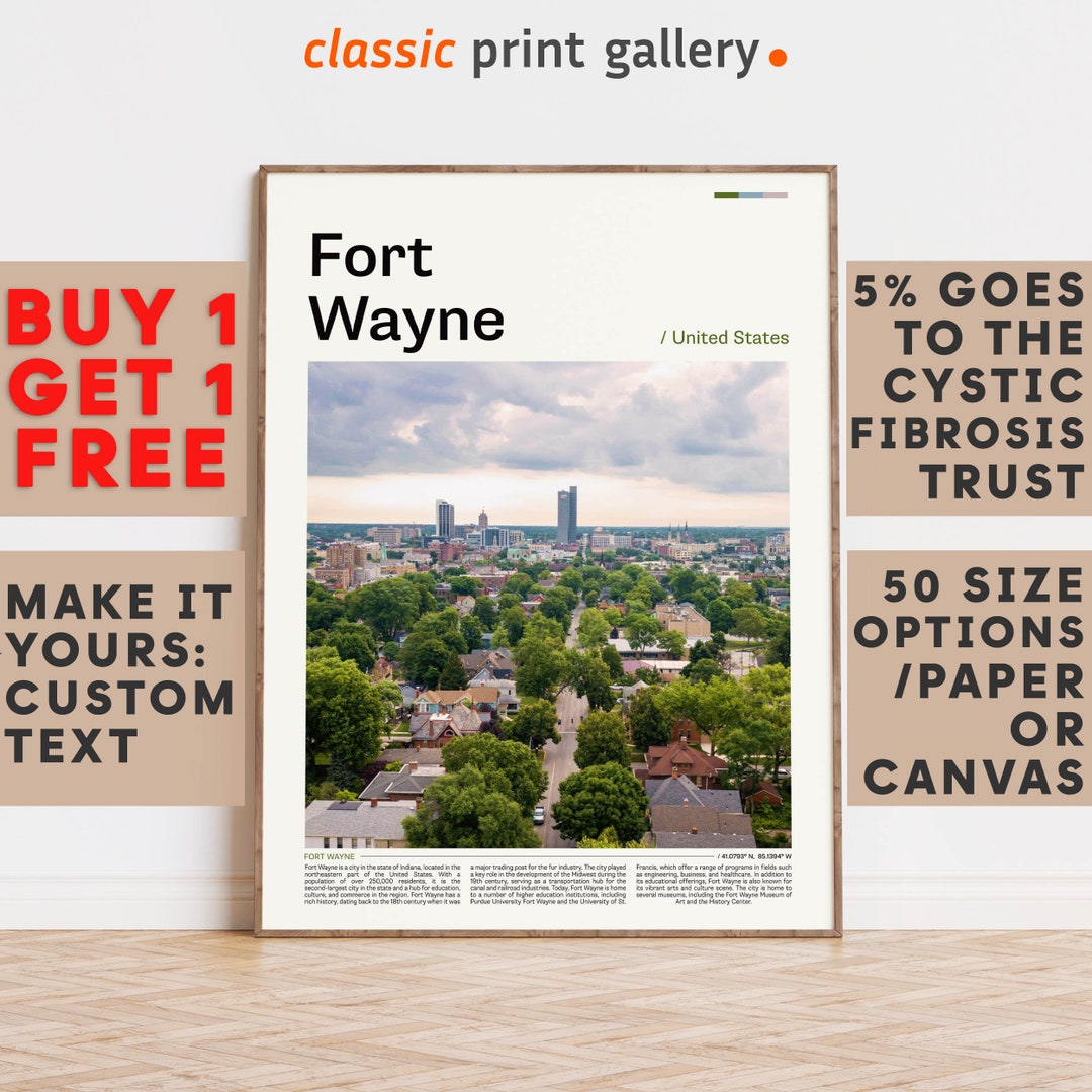 Fort Wayne Print, Fort Wayne Wall Art, Fort Wayne Color Poster With ...
