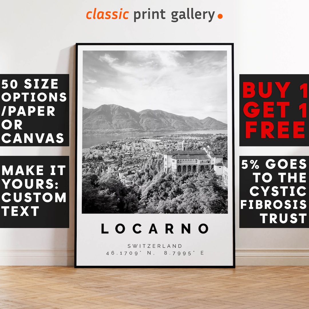 Locarno Poster Black and White Print, Locarno Wall Art, Locarno Travel ...