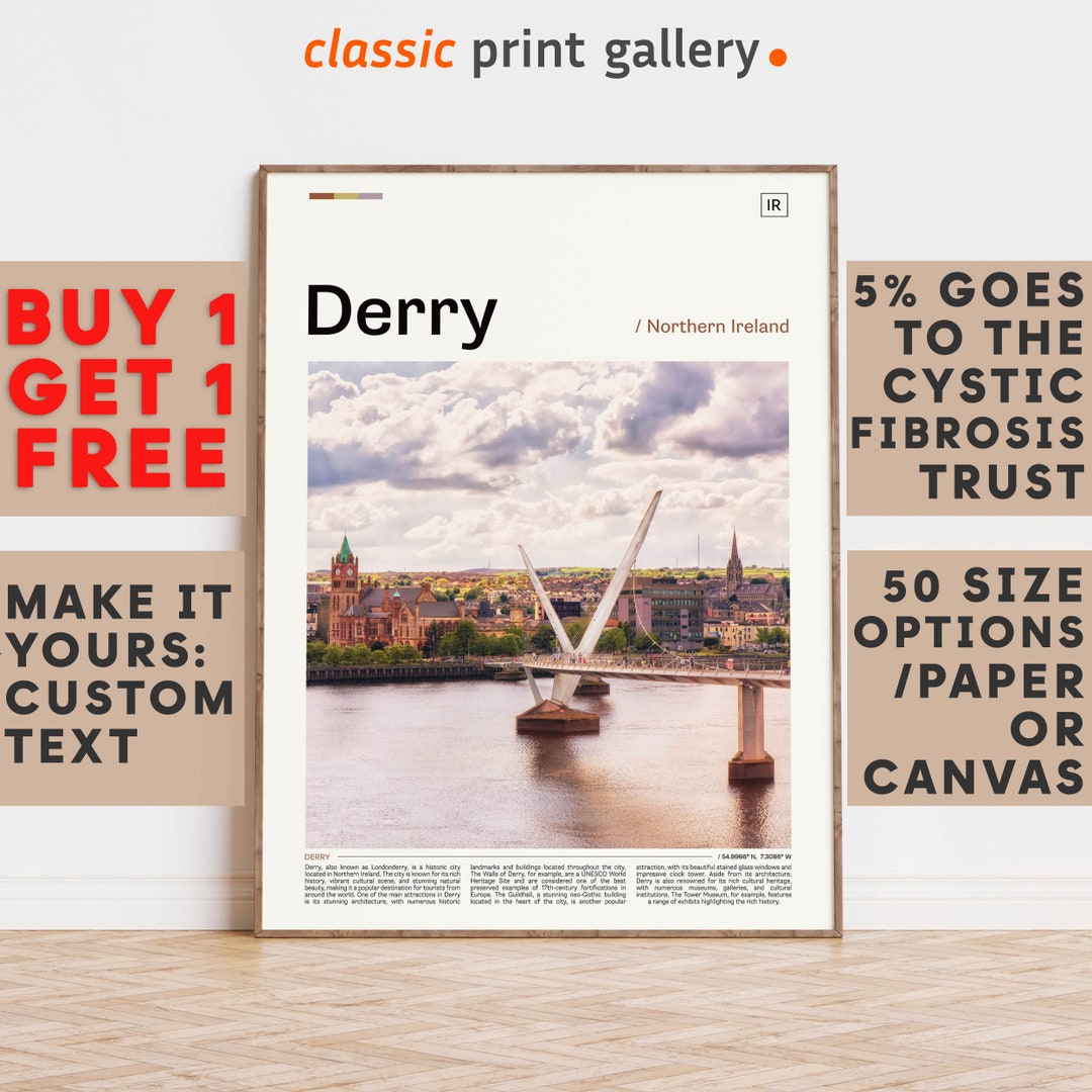 Derry Print, Derry Wall Art, Derry Color Poster With Text, Personalized ...
