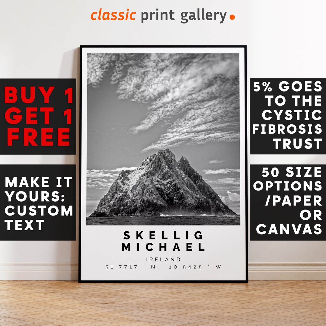 Skellig Michael Druck,Skellig Michael Wandkunst,Skellig Michael BW ...