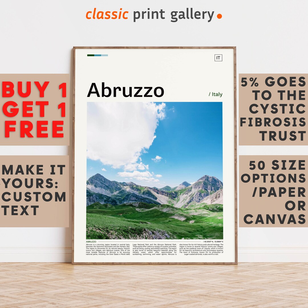 Abruzzo Print, Abruzzo Wall Art, Abruzzo Color Poster With Text ...