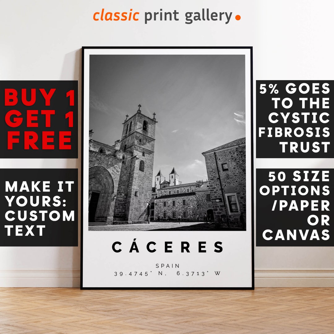 Cáceres Print,cáceres Wall Art,cáceres Black and White Poster ...
