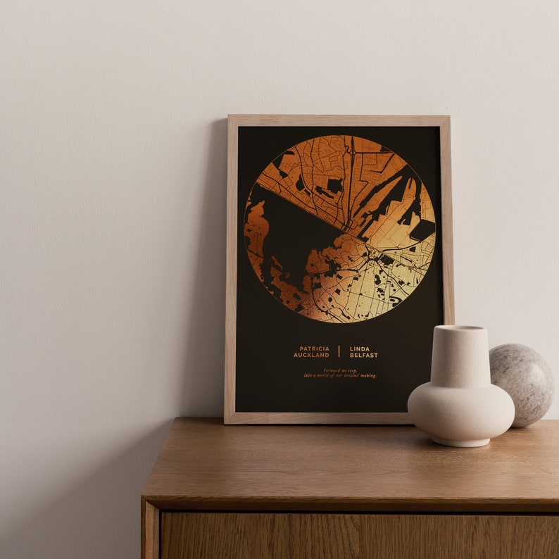 Custom Dual Location Circular Map, Ideal for Couples or Best Friends ...