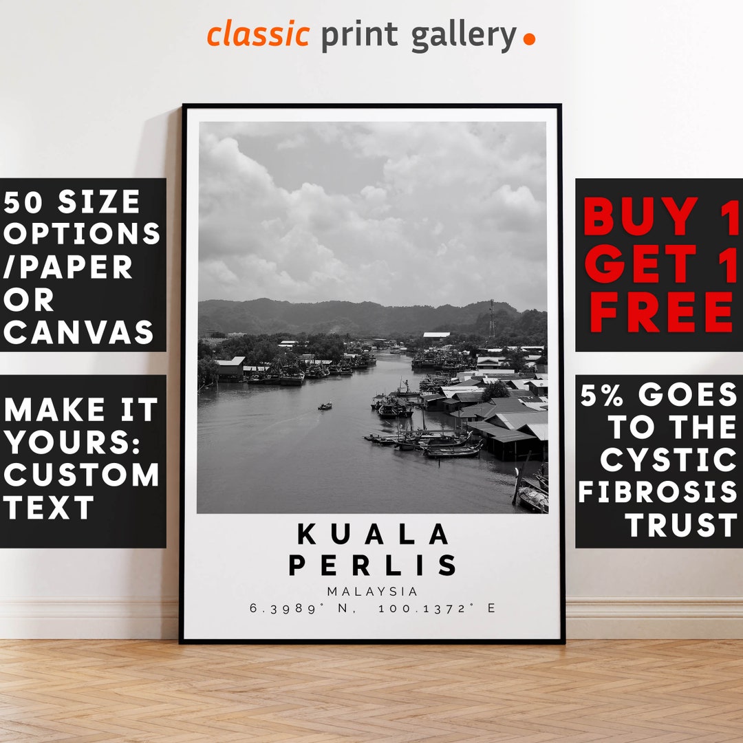 Kuala Perlis Poster Black and White Print, Kuala Perlis Wall Art, Kuala ...