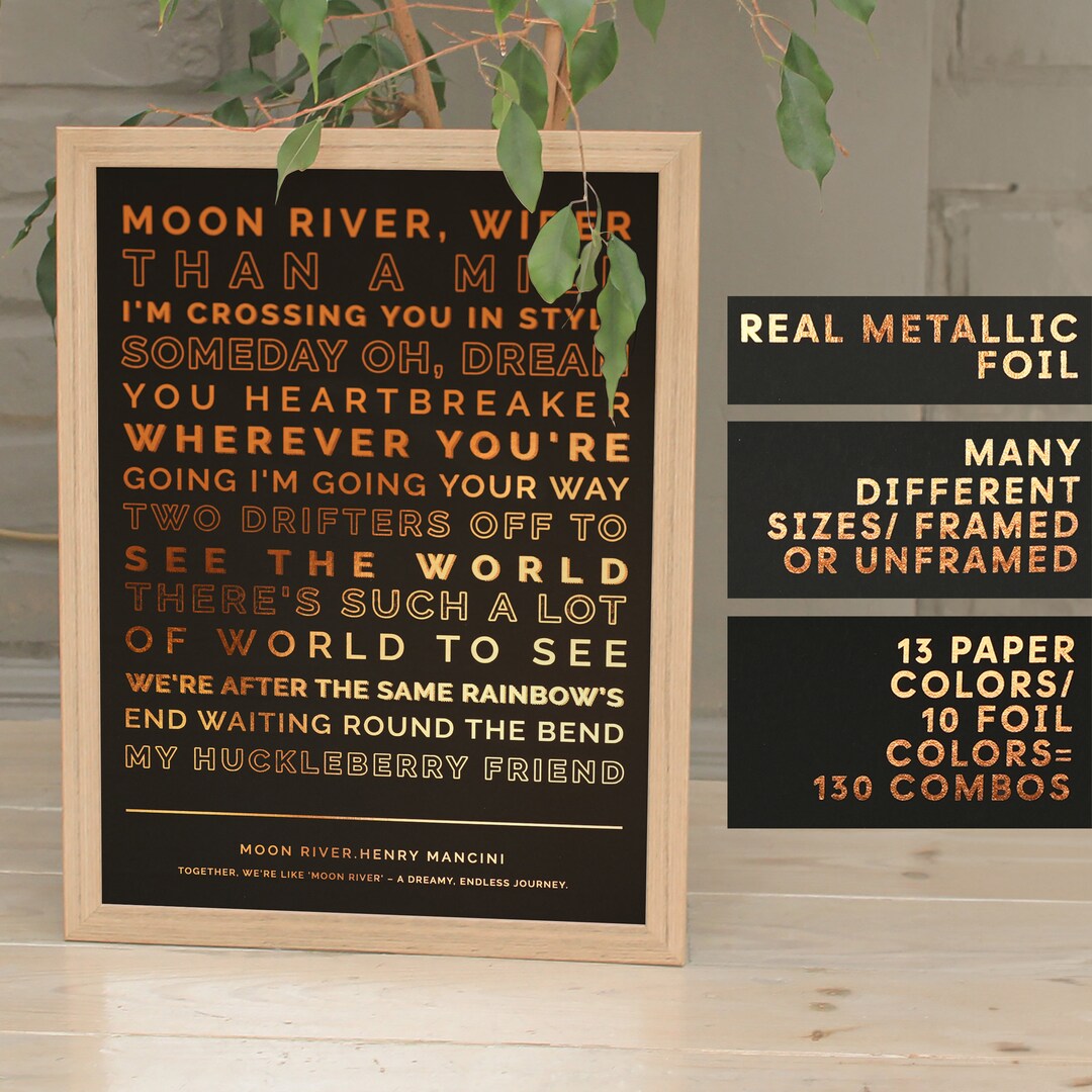Custom Song Typography Gold Foil Print, Lyrics Metallic Foil Wall Art ...