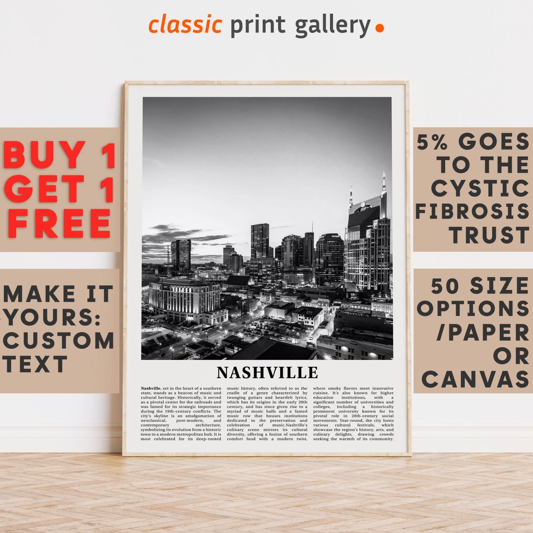 Nashville Print, Nashville Wall Art, Nashville Black and White Poster ...