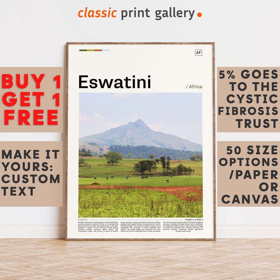 Eswatini Print, Eswatini Wall Art, Eswatini Color Poster With Text ...