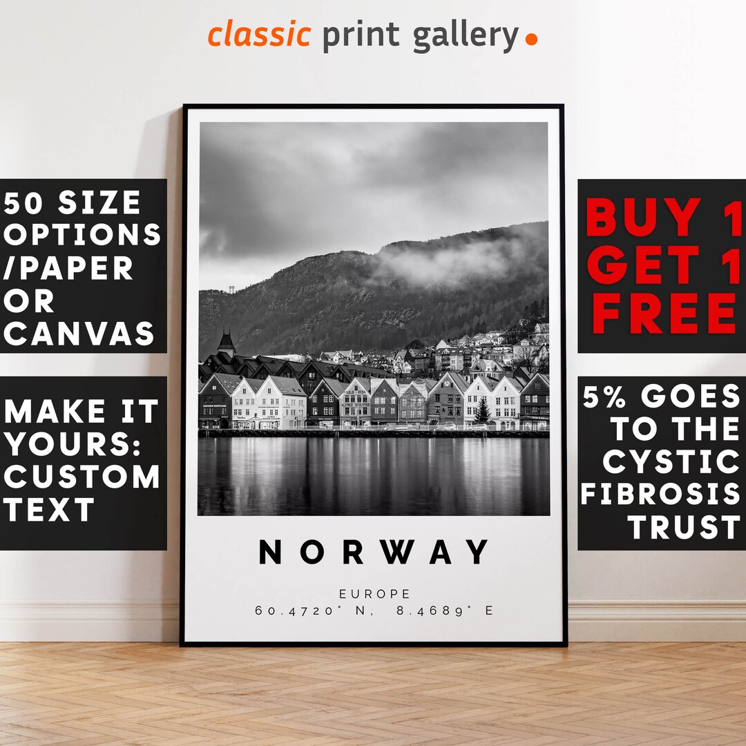 Norway Poster Black and White Print, Norway Wall Art, Norway Travel ...