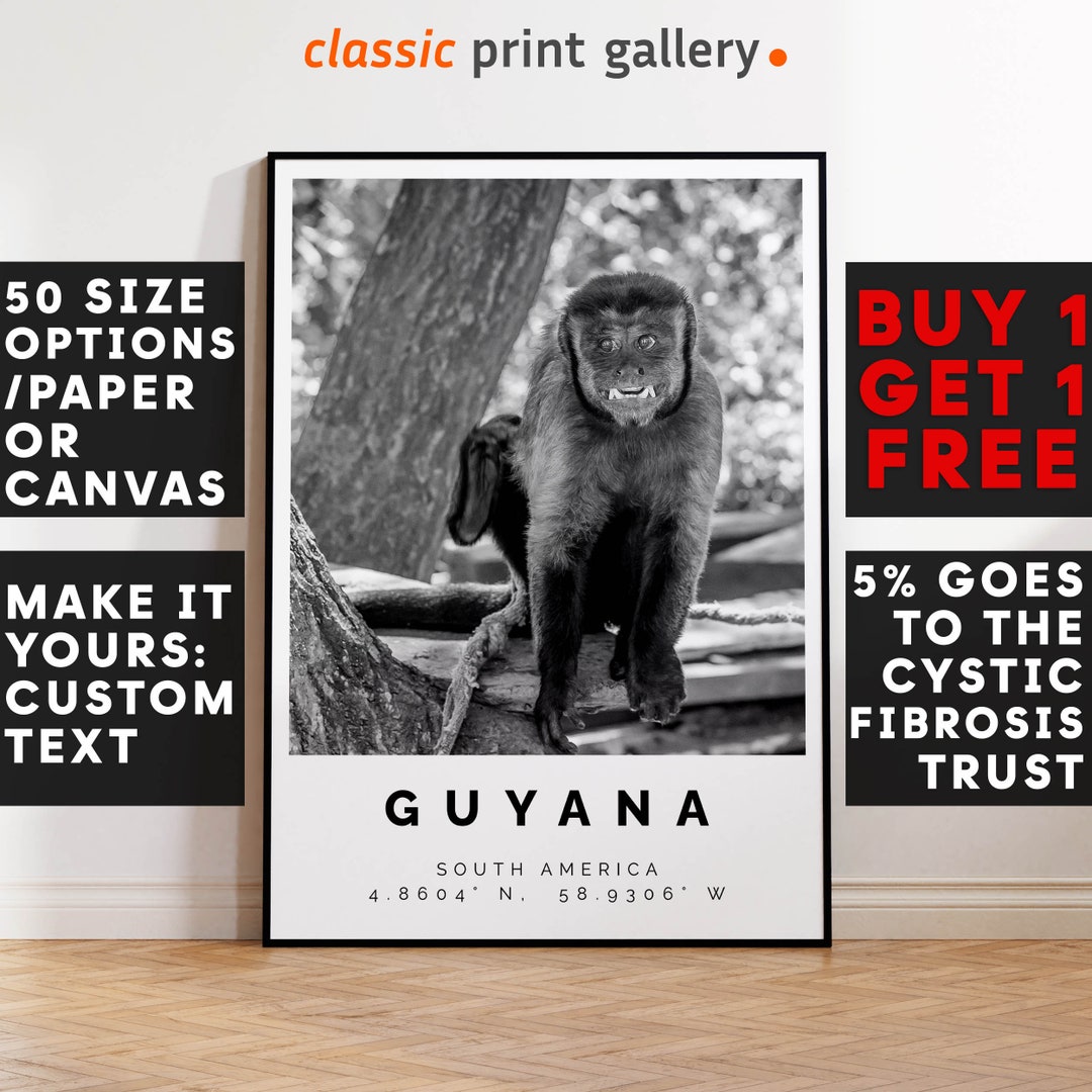 Guyana Poster Black and White Print, Guyana Wall Art, Guyana Travel ...