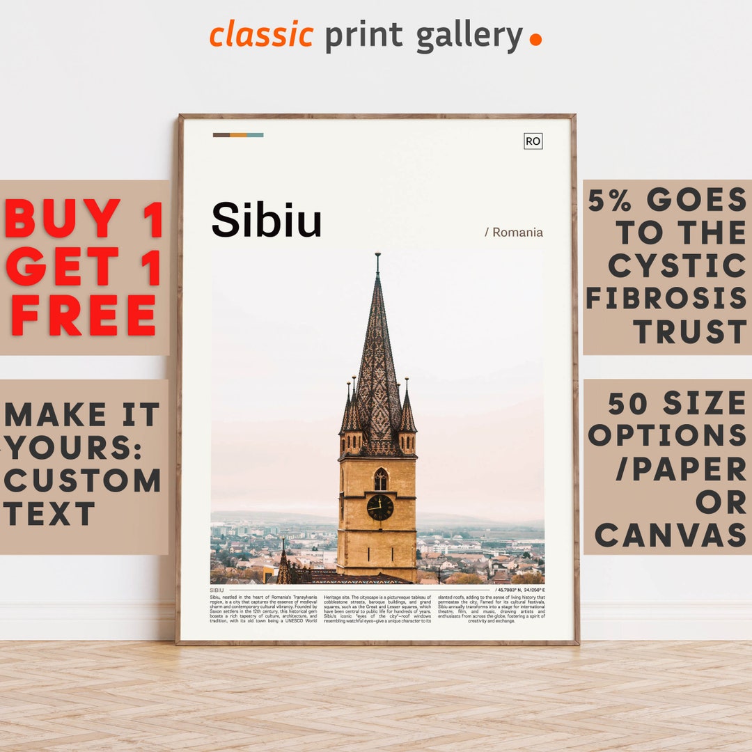 Sibiu Print, Sibiu Wall Art, Sibiu Color Poster With Text, Personalized ...