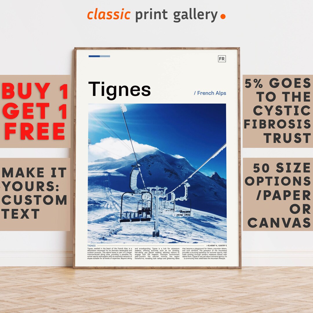 Tignes Print, Tignes Wall Art, Tignes Color Poster With Text ...