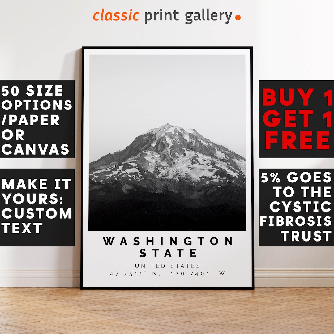 Washington State Poster Black and White Print, Washington Wall Art ...
