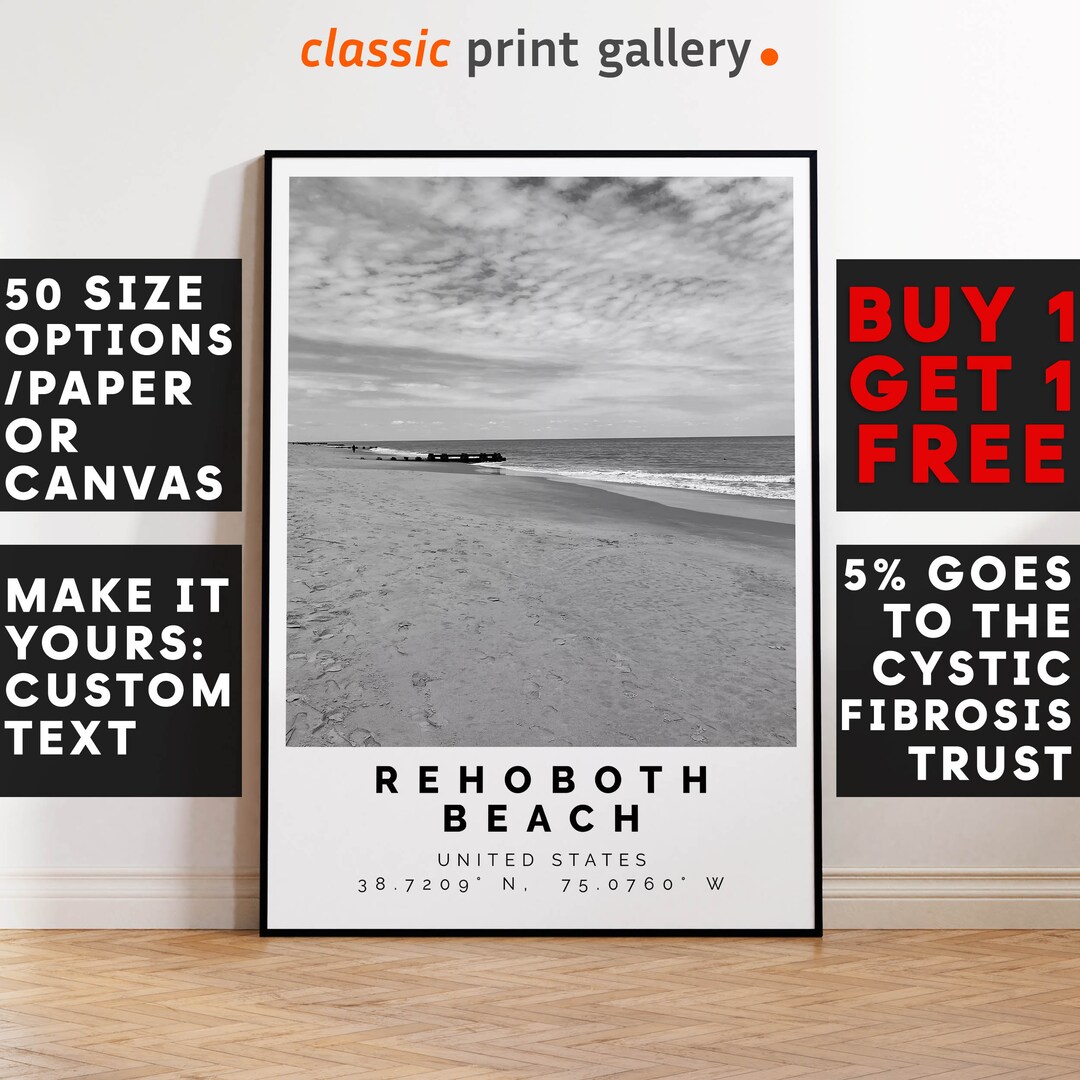 Rehoboth Beach Poster Black and White Print, Rehoboth Beach Wall Art ...