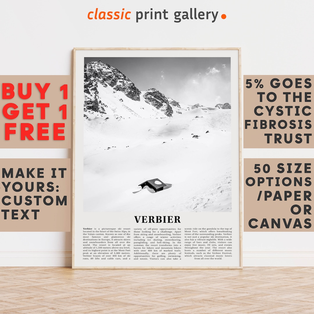 Verbier Print, Verbier Wall Art, Verbier Black and White Poster ...