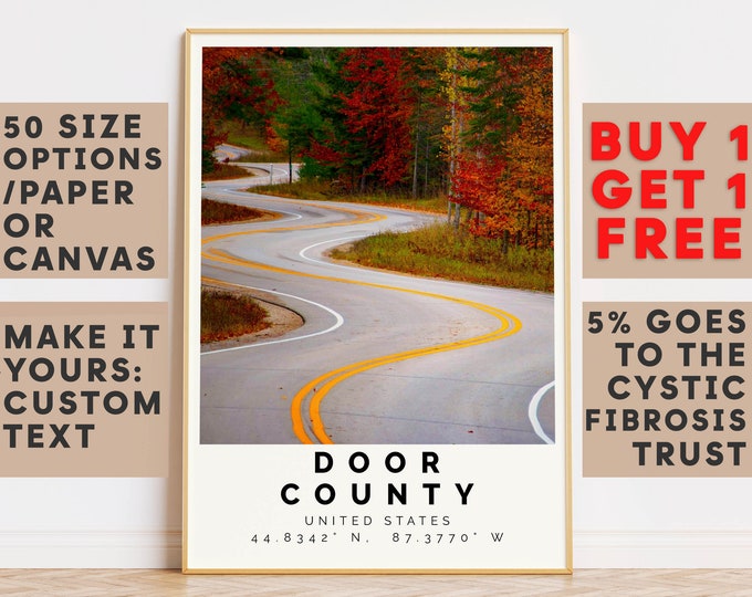 Door County Poster, Highway 42 in Ellison Bay, Winding Road Print, Door ...