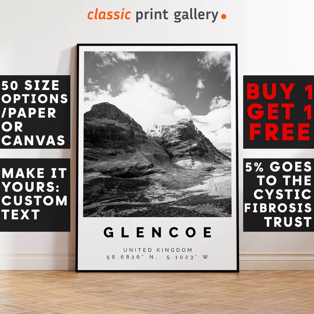 Glencoe Poster Black and White Print, Glencoe Wall Art, Glencoe Photo ...