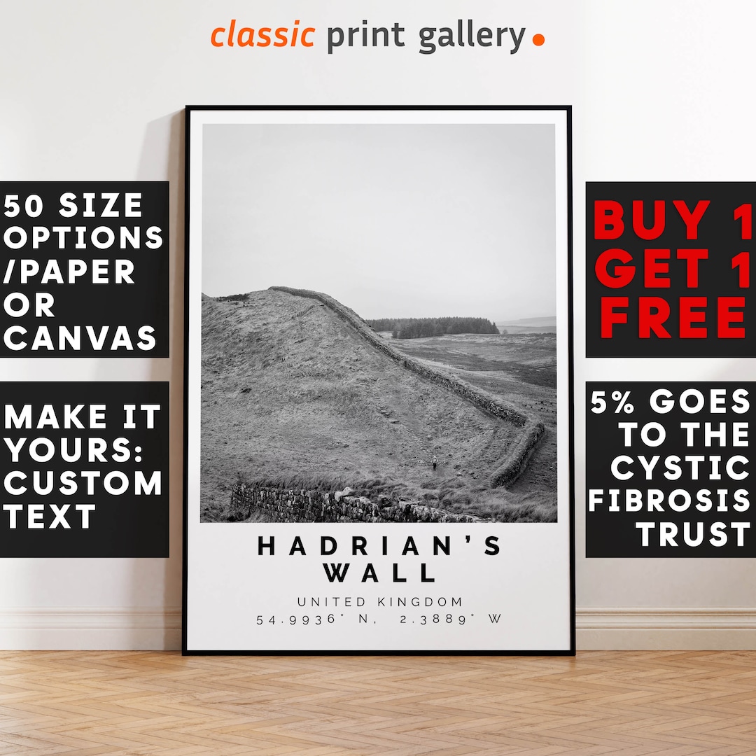 Hadrian’s Wall Poster Black and White Print, Hadrian’s Wall Wall Art ...