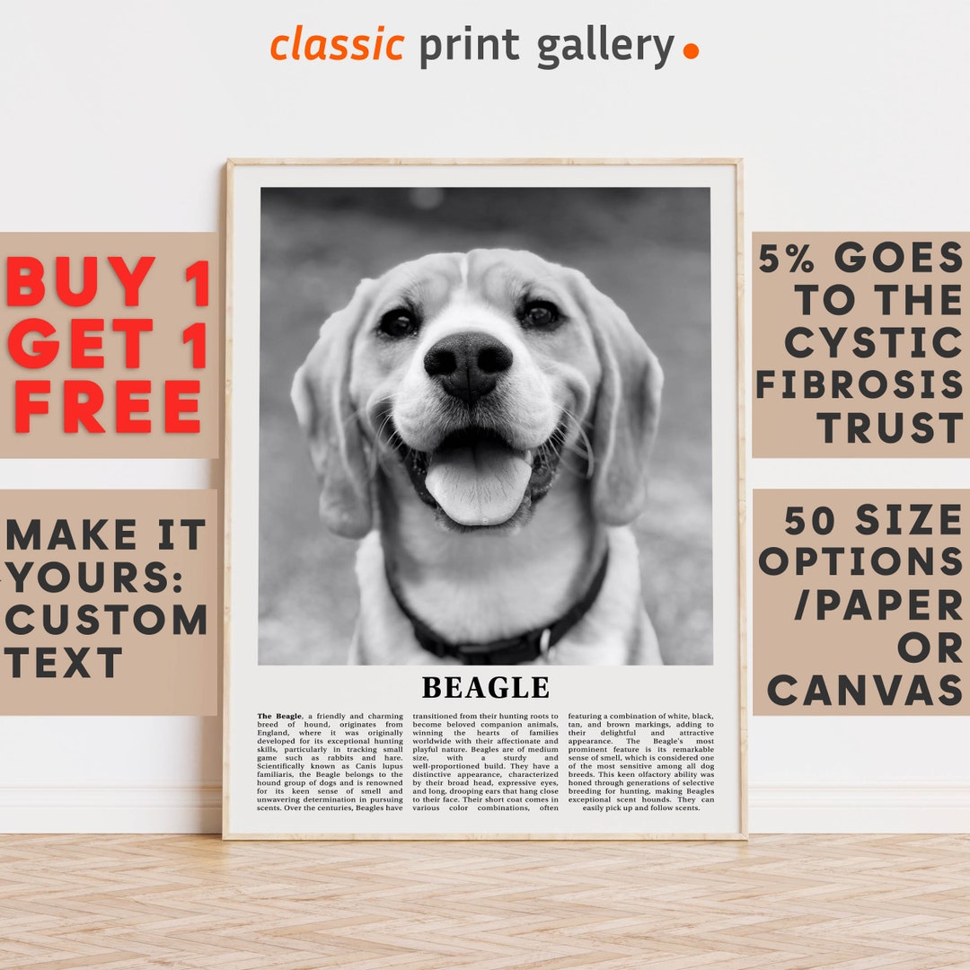 Beagle Print, Beagle Wall Art Poster, Black White Classroom Teacher ...