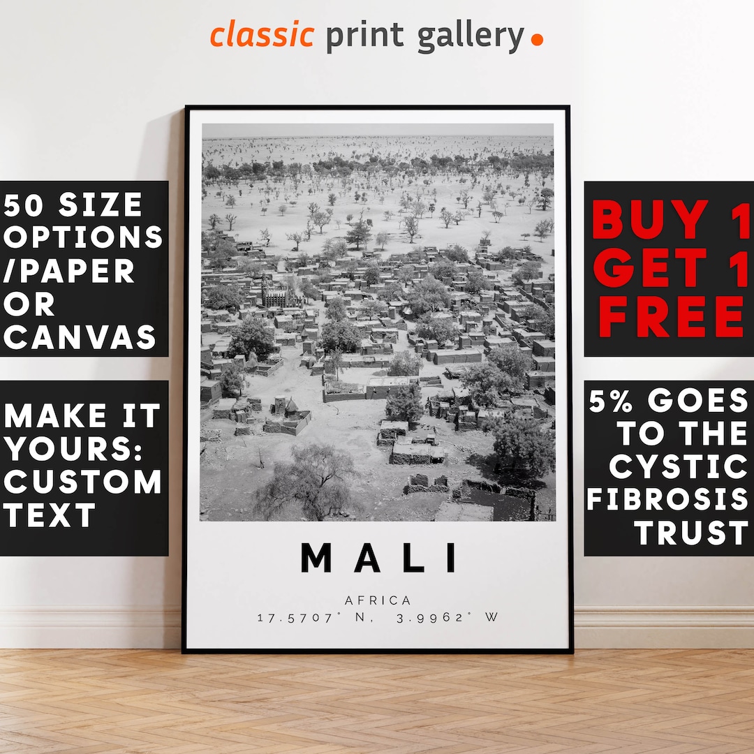 Mali Poster Black and White Print, Mali Wall Art, Mali Travel Poster ...
