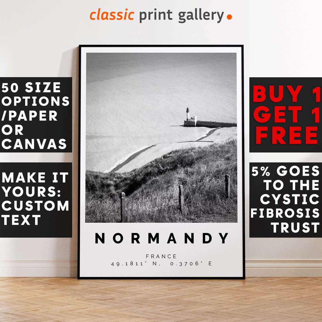 Normandy Poster Black and White Print, Normandy Wall Art, Normandy ...